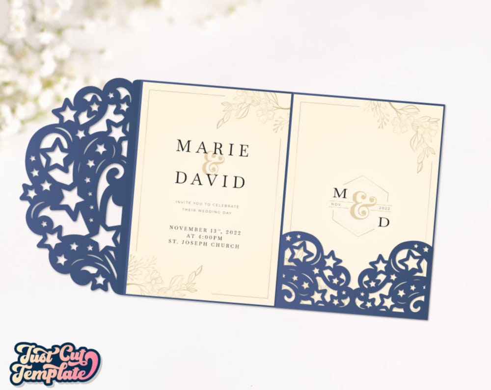 Stars Trifold Pocket Envelope 5x7, Wedding Invitation SVG Cutting ...