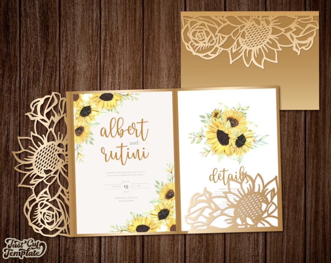 Sunflower Trifold Envelope SVG 5x7, Wedding Invitation SVG Template ...