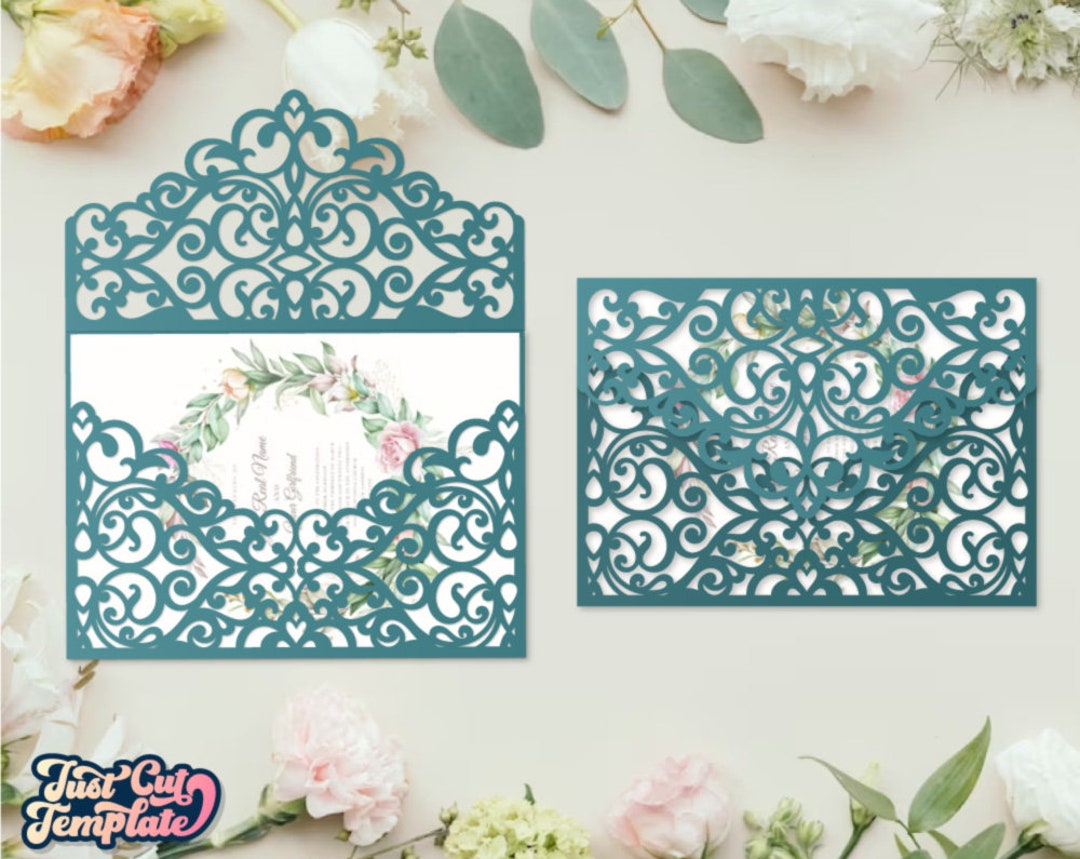 Pocket Wedding Invitation SVG, Wedding Cutout Envelope 5x7, Lace Paper ...