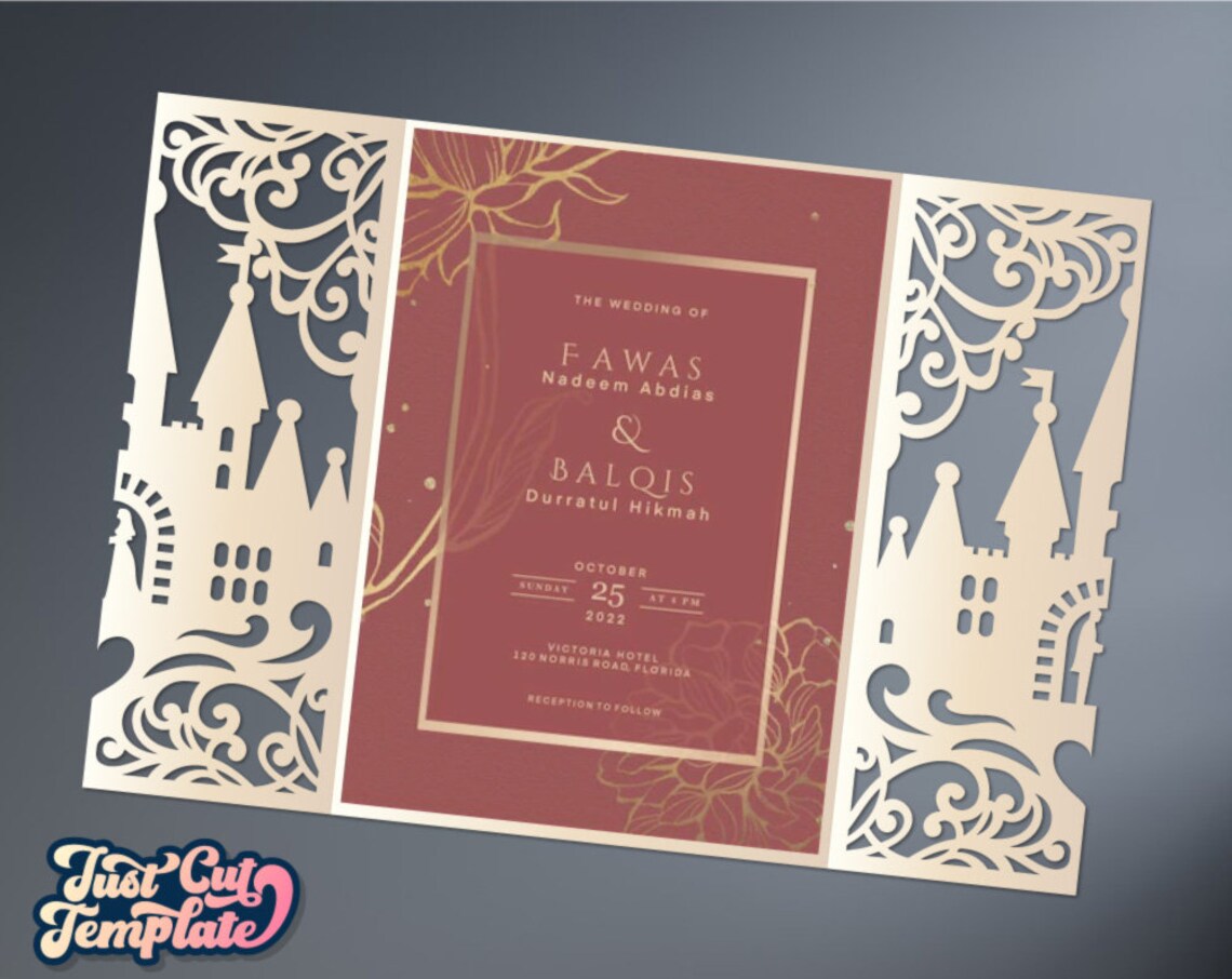 Fairy Tale Castle Gate Invitation SVG Template 5x7, Wedding Invitation ...