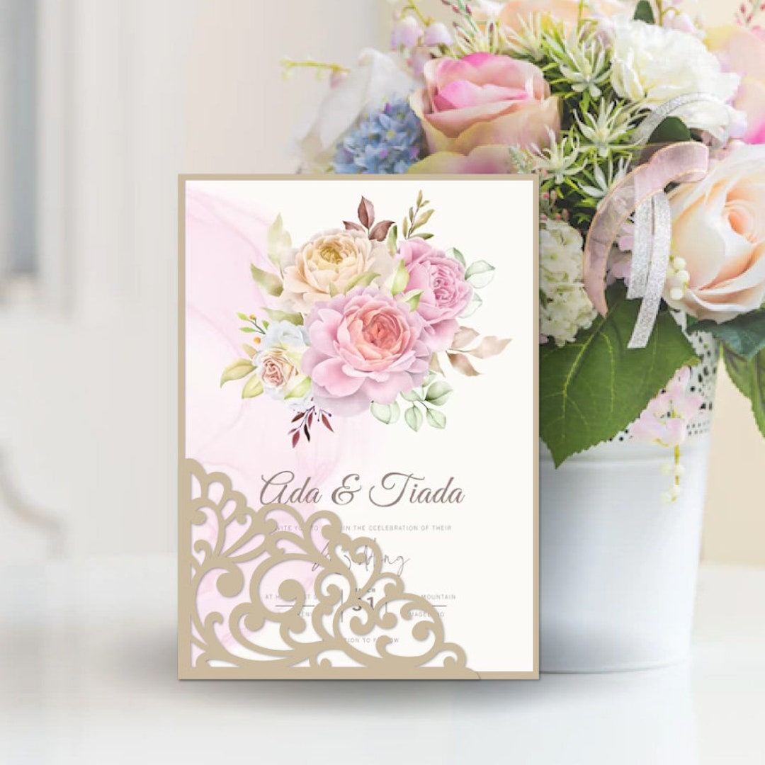 Corner Pocket Invitation SVG 5x7, Wedding Invitation Cover With ...