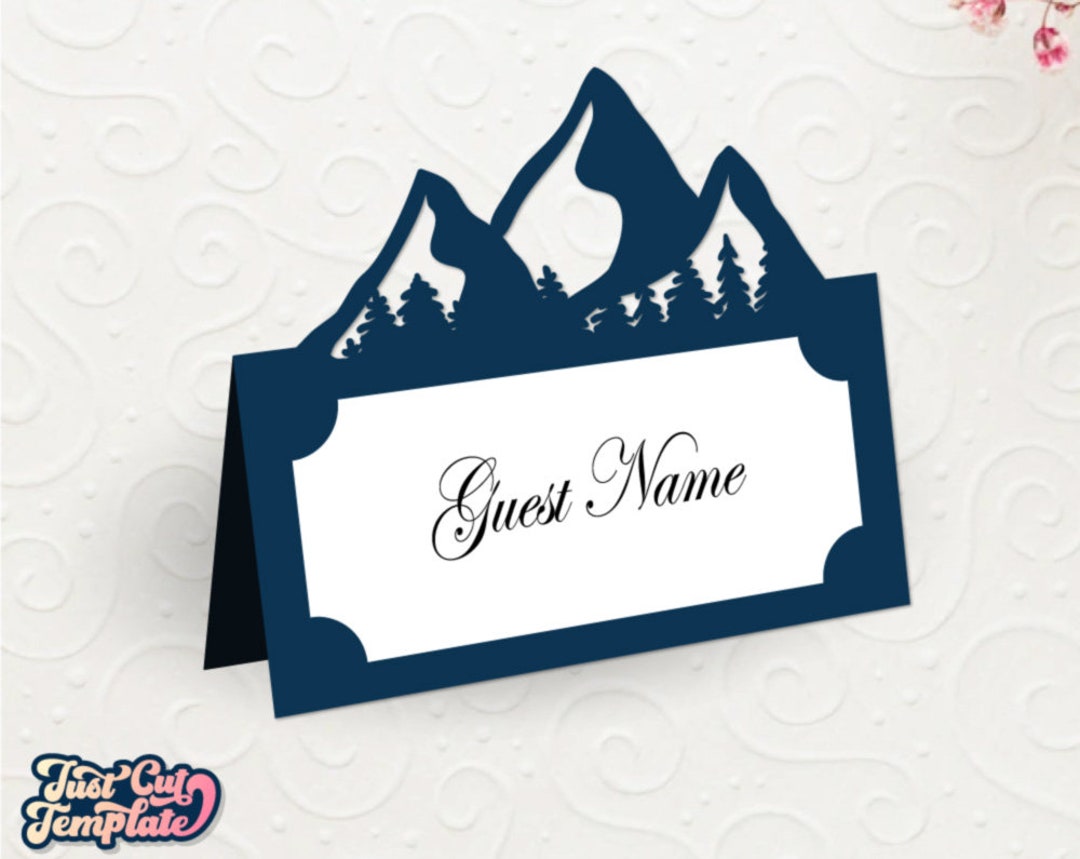Mountains Forest Place Card SVG, Travel Wedding Table Name Card ...