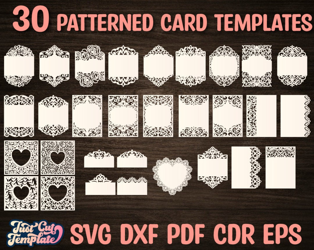 Set Patterned Cards SVG, 30 Wedding Invitation Cut-out Cards Bundle ...