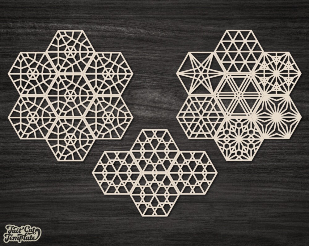 20 Hexagonal Coaster Templates, Set Kumiko Pattern Panel, Laser Cut ...
