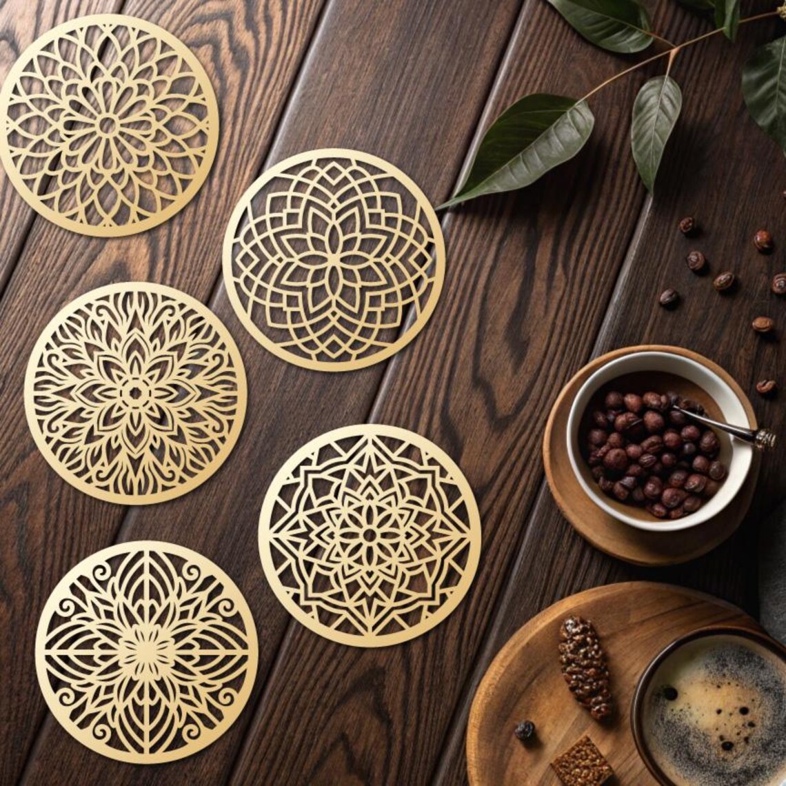 16 Patterned Coasters Laser Cut, CNC Plasma Cutting Coasters Set, Wood ...