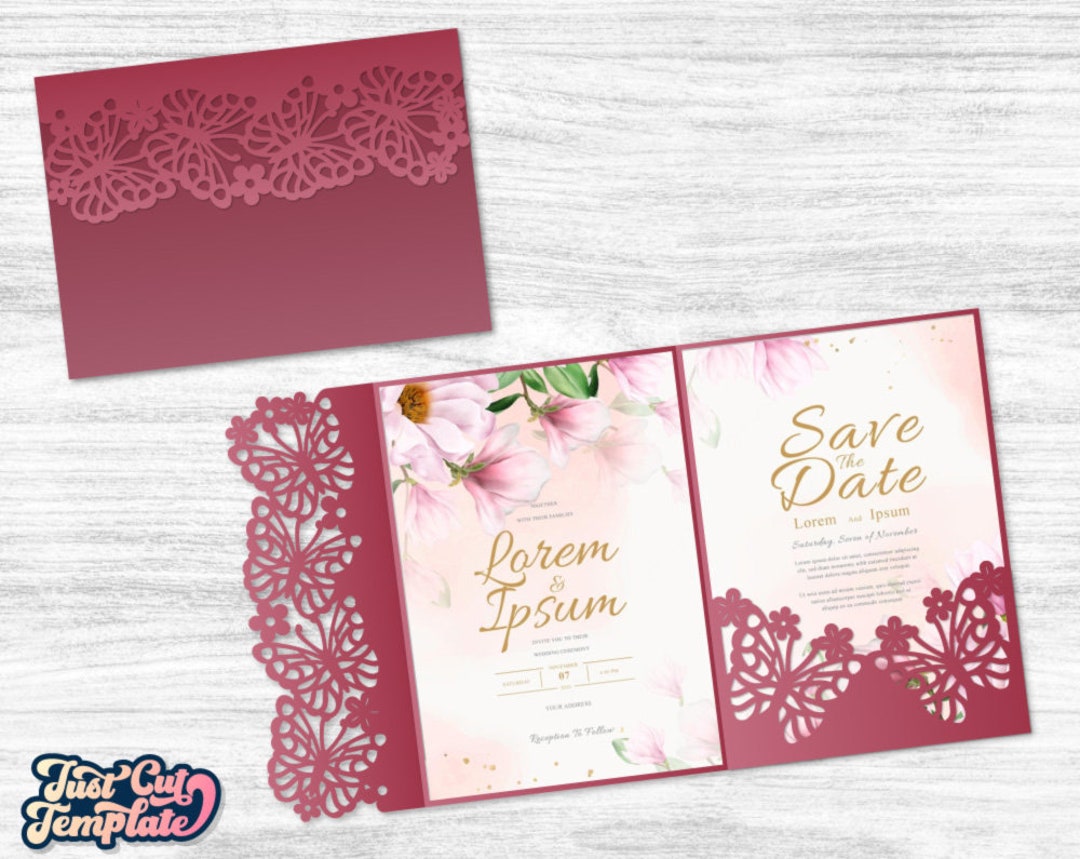 Butterfly Trifold Envelope SVG 5x7, Wedding Invitation SVG, Wedding ...