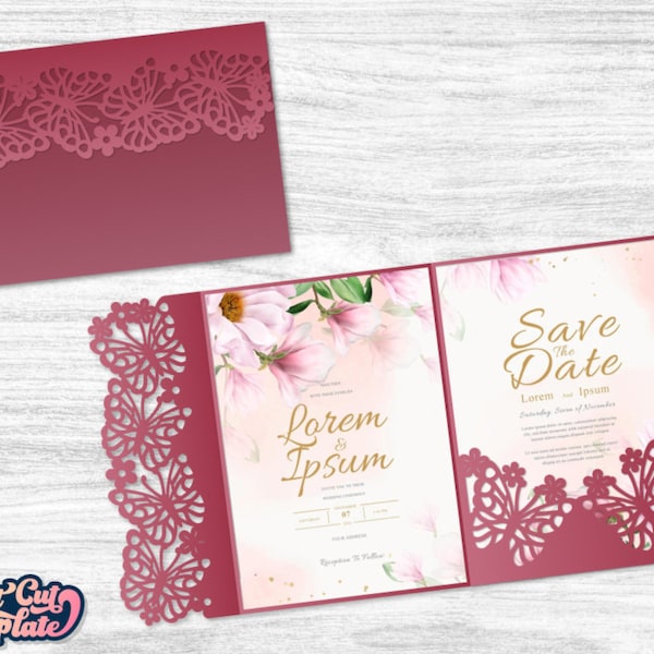 Trifold Wedding Invitation Butterfly Etsy