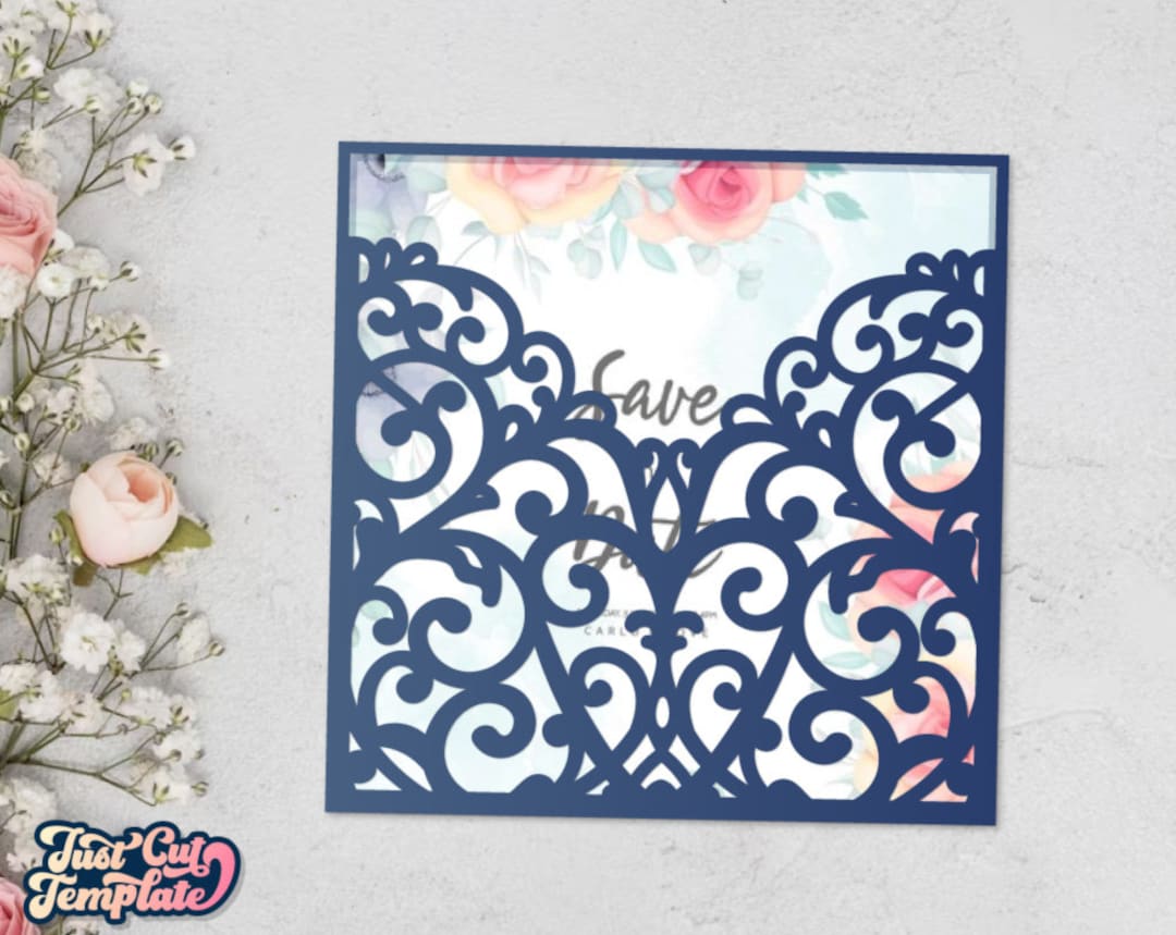 Wedding Pocket Envelope SVG, Square Wedding Invitation SVG, Pocket Card ...