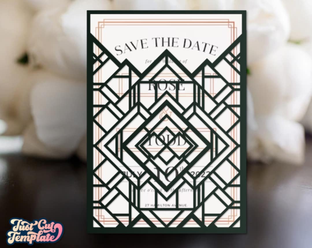 Art Deco Pocket Invitation SVG 5x7, Wedding Sleeve Envelope, 20s Theme ...