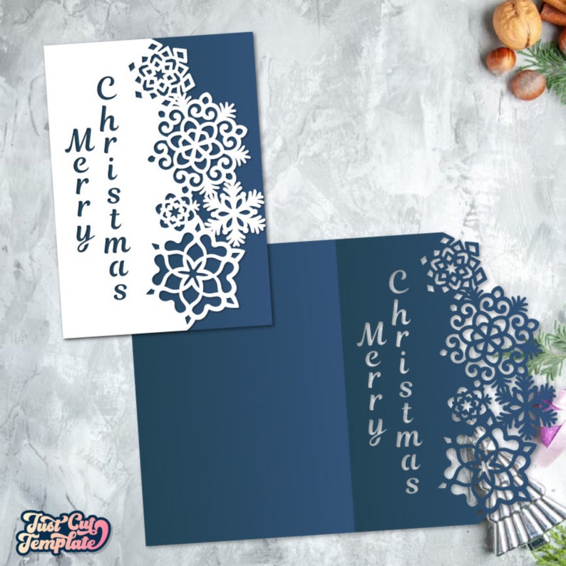 Snowflakes Fold Card SVG, Merry Christmas Fold Card 5x7, Christmas ...