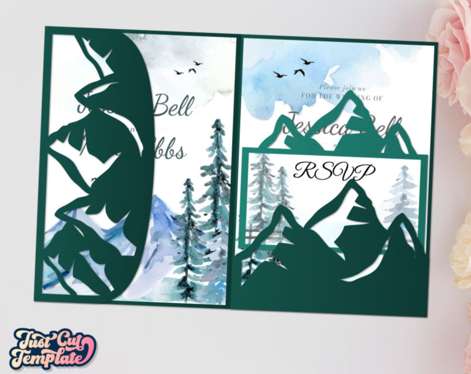 Mountains Trifold Envelope SVG 5x7, Travel Wedding Invitation SVG ...