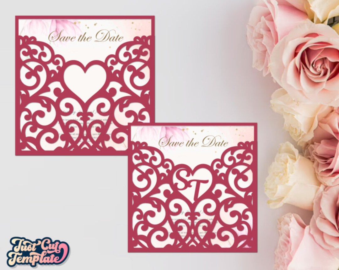 Wedding Pocket Invitation SVG Heart Square Lace Envelope - Etsy