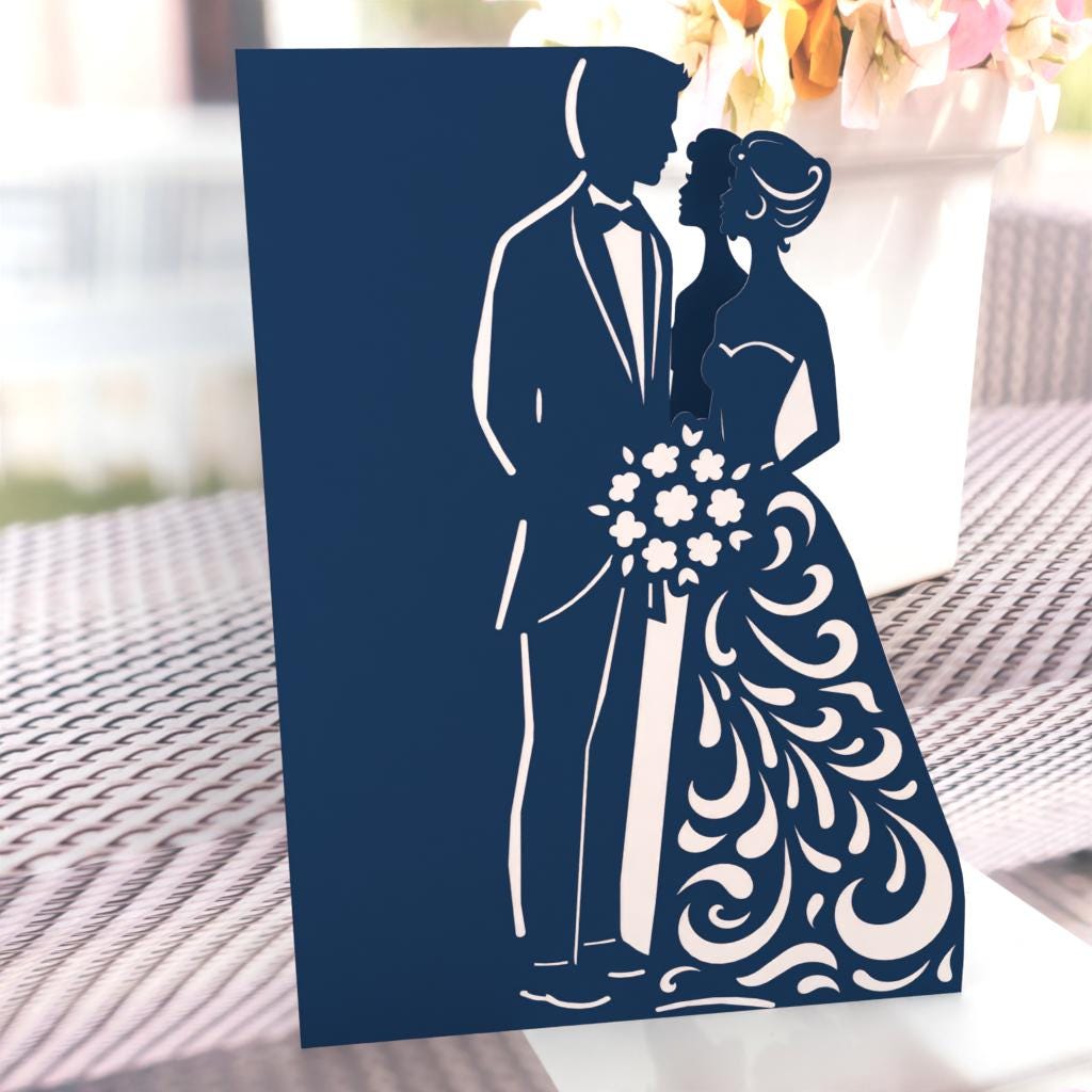 Slide Edge Wedding Card SVG | Bride Groom Laser Cut Template | Cricut ...