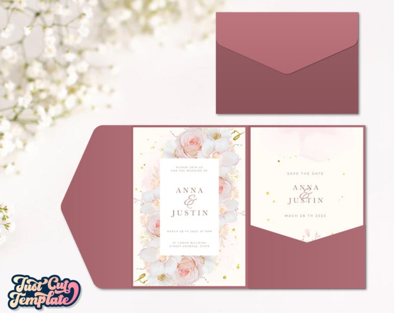 Trifold Pocket Invitation Simple, Wedding Invitation SVG Envelope 5x7 ...