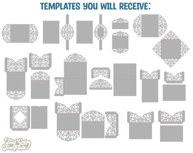 Lace Wedding Invitation SVG Set – Laser Cut Envelopes for Cricut ...