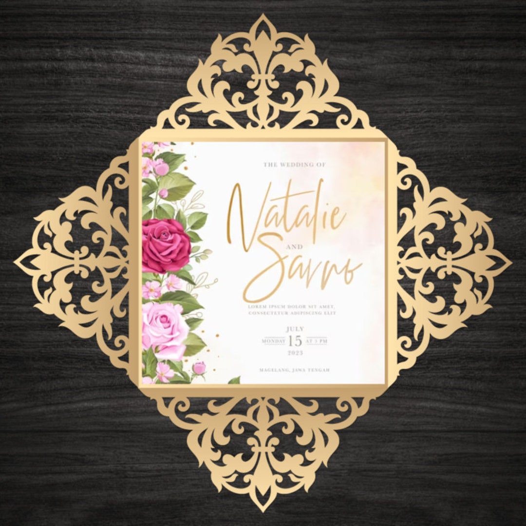 Four Fold Wedding Invitation SVG, Square Wedding Card, Fleur De Lis ...