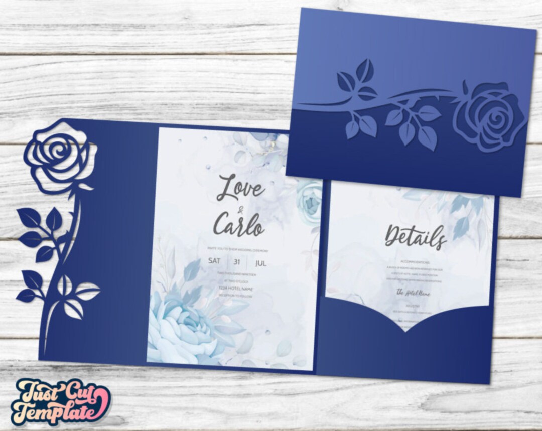 Rose Pocket Envelope SVG, Wedding Invitation Envelope 5x7, Trifold ...