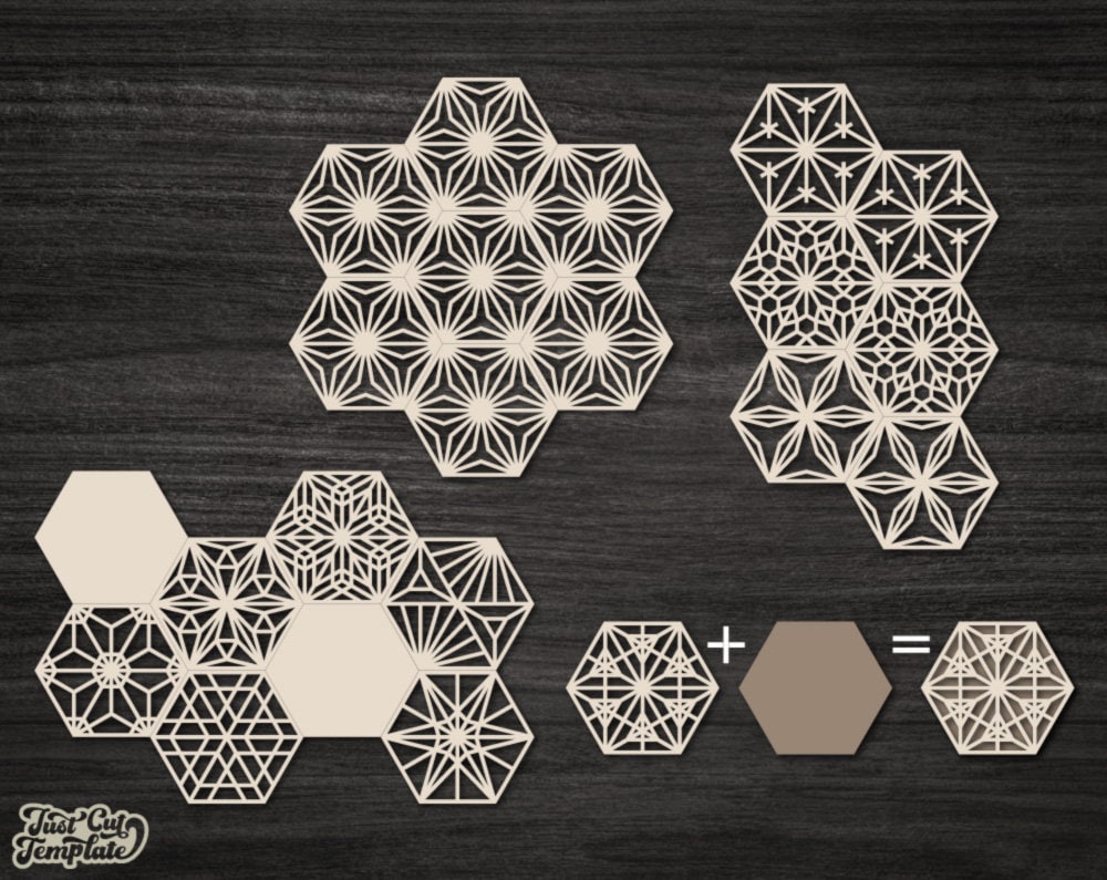 20 Hexagonal Coaster Templates, Set Kumiko Pattern Panel, Laser Cut ...