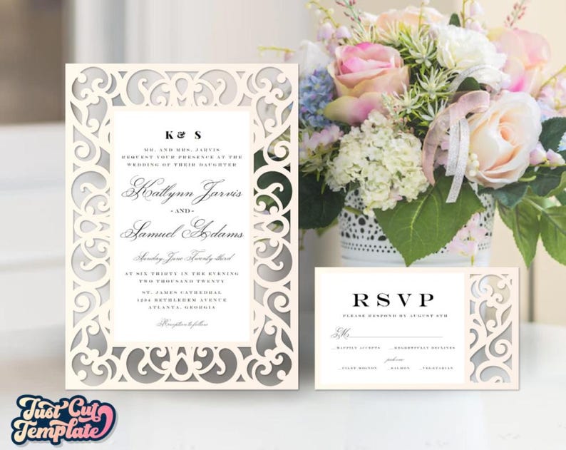 Set Wedding Invitation SVG, Laser Cut Templates, Trifold Envelope, Gate ...