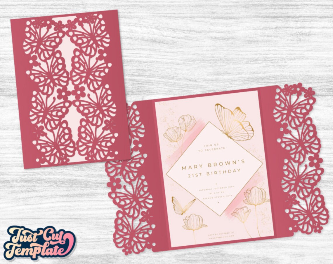 Butterfly Gate Fold Card SVG 5x7 Wedding Invitation Svg - Etsy UK