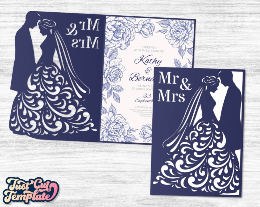 Bride and Groom Wedding Invitation SVG Template 5x7, Wedding Fold Card ...