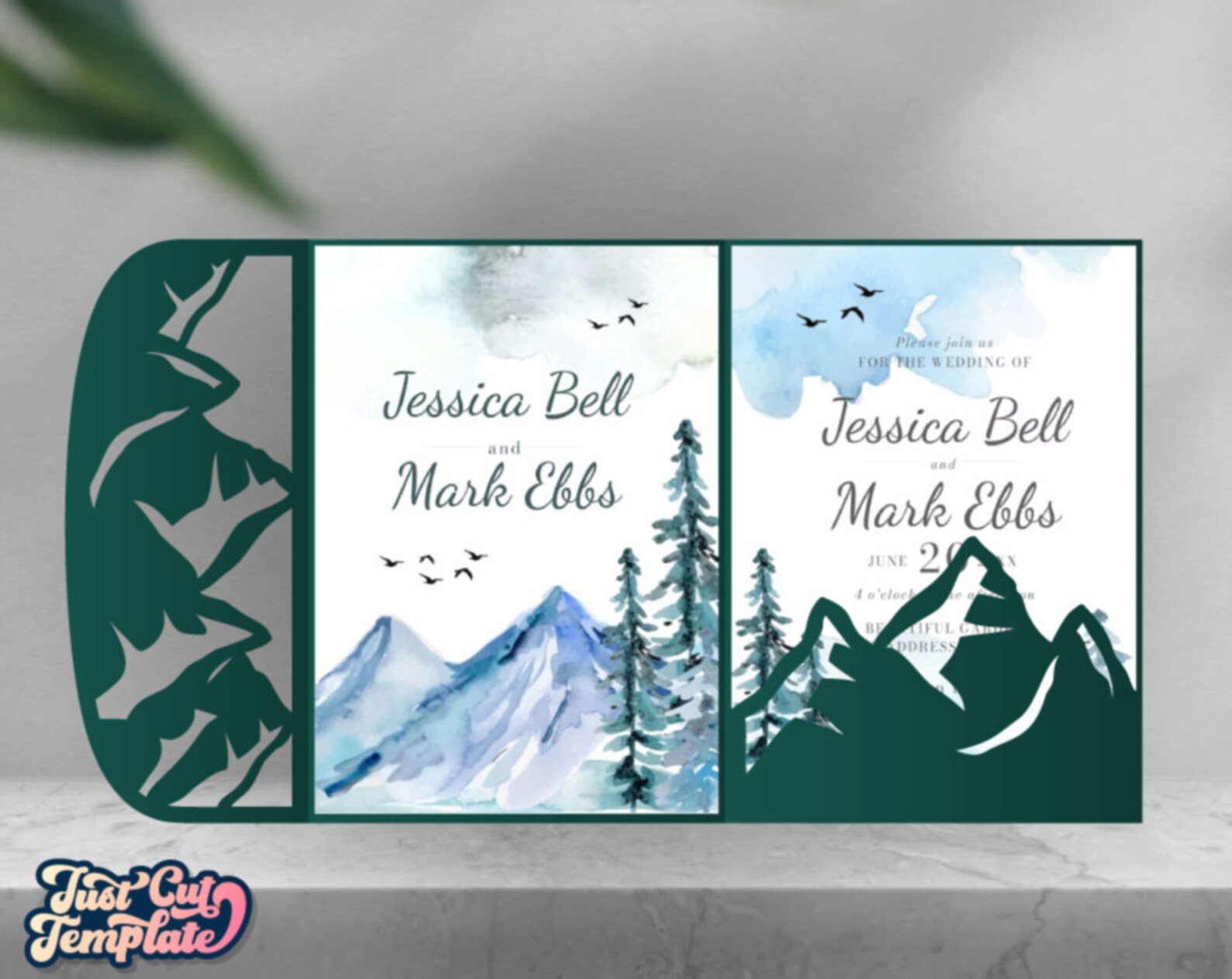 Mountains Trifold Envelope SVG 5x7, Travel Wedding Invitation SVG ...