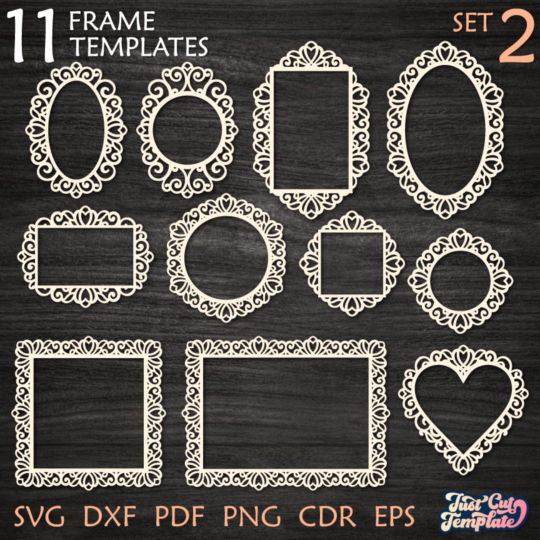 Frames SVG Set, 11 Laser Cut Frame Templates, Frame Cut File, Swirly ...