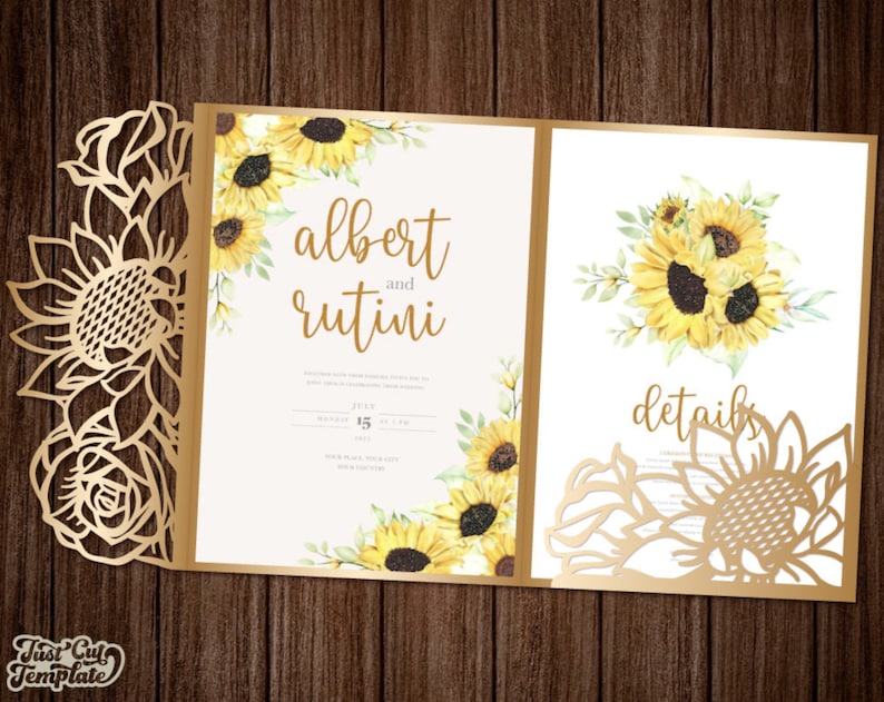 Sunflower Trifold Envelope SVG 5x7 Wedding Invitation SVG - Etsy