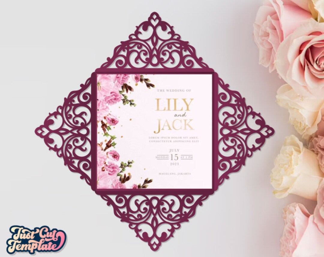 Four-fold Invitation SVG Template, Square Wedding Invitation Svg Card ...