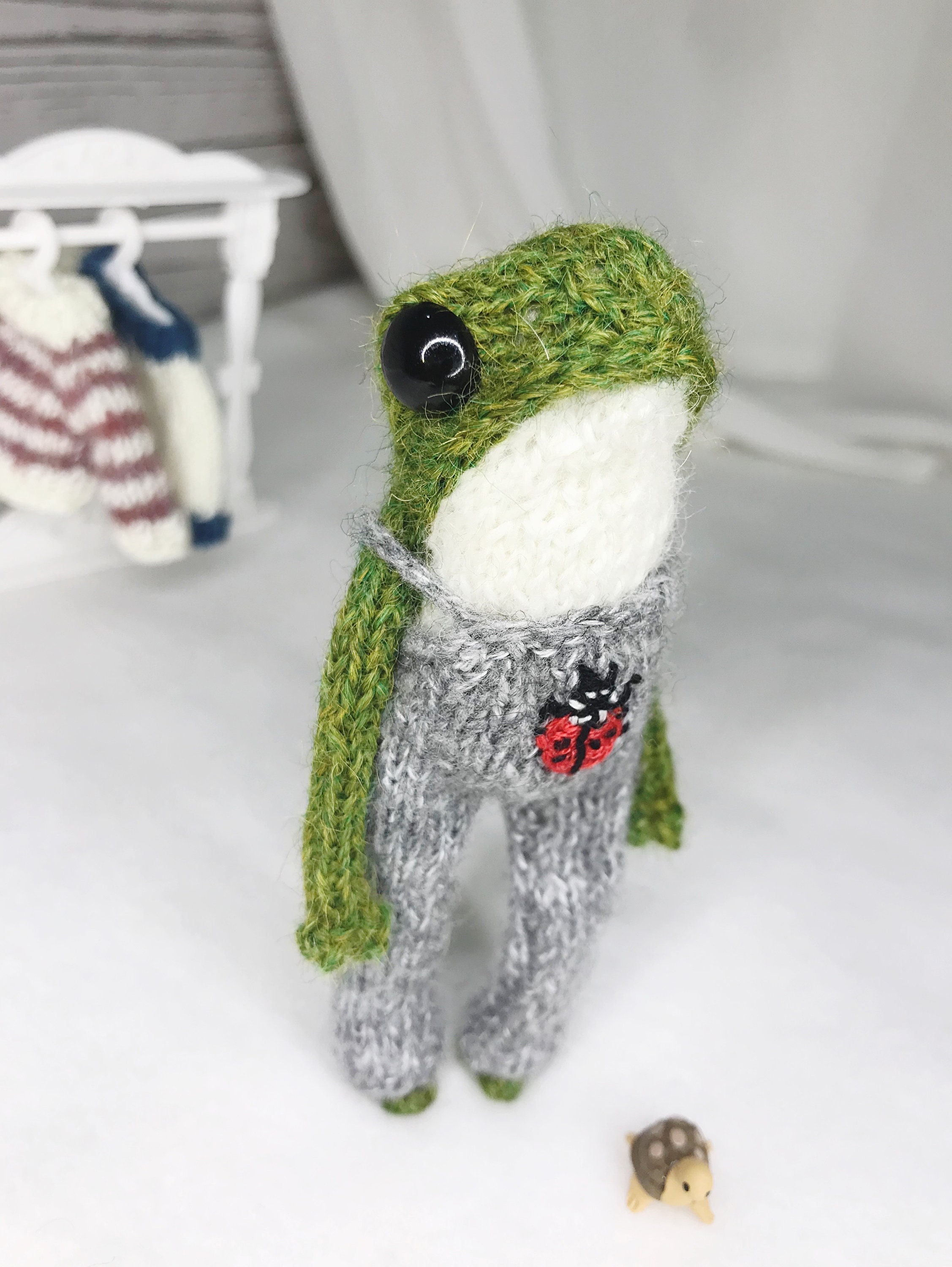 Knitted Frog in Overall Froggy Toy Tiktok Frog and Toad - Etsy