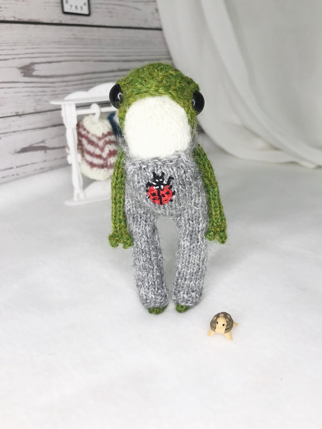 Knitted Frog in Overall Froggy Toy Tiktok Frog and Toad Crochet Frog ...