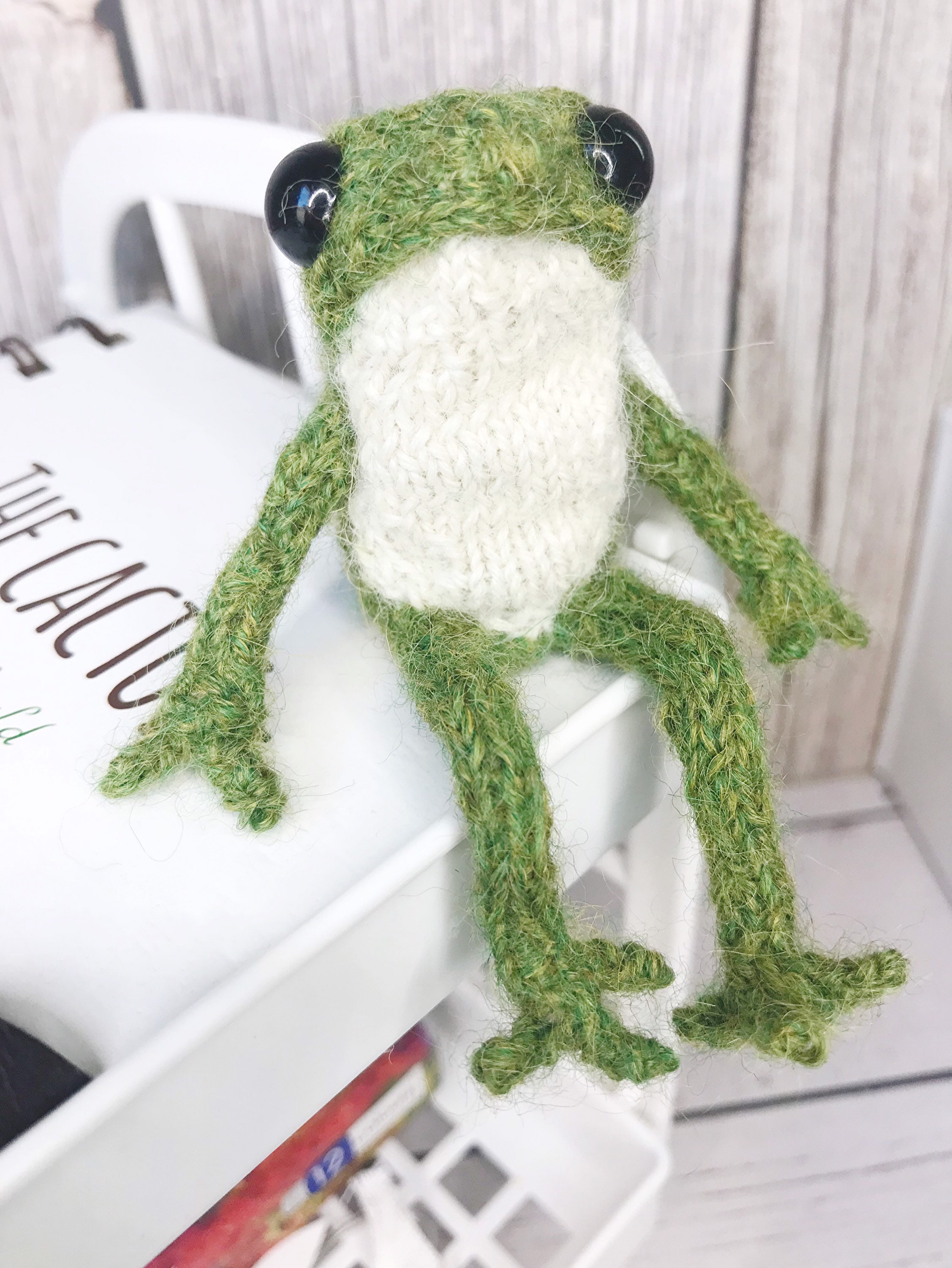 Knitted Frog in Striped Sweater Crochet Green Froggy Toy Tiktok Frog in ...