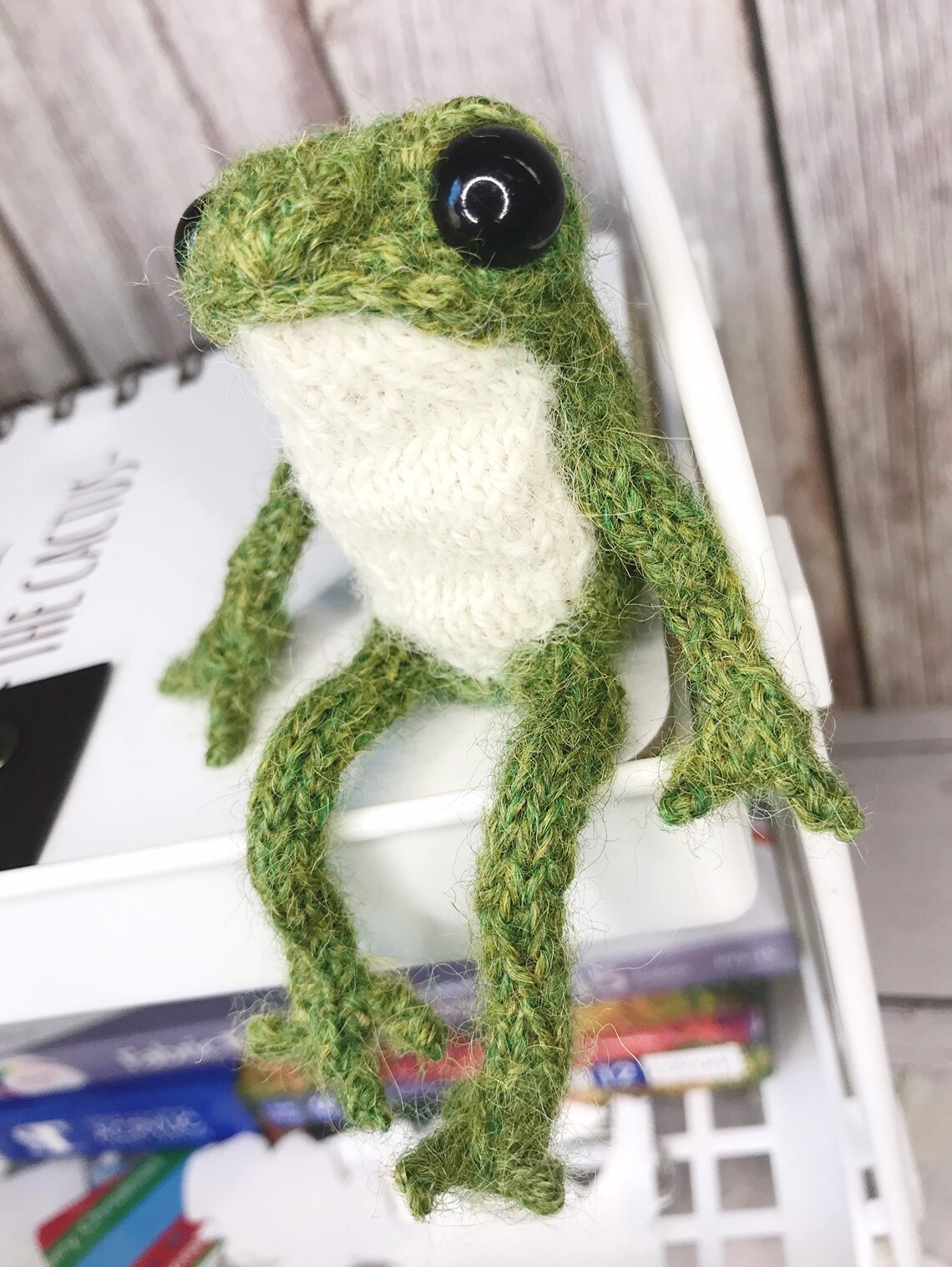Knitted Frog in Striped Sweater Crochet Green Froggy Toy Tiktok Frog in ...