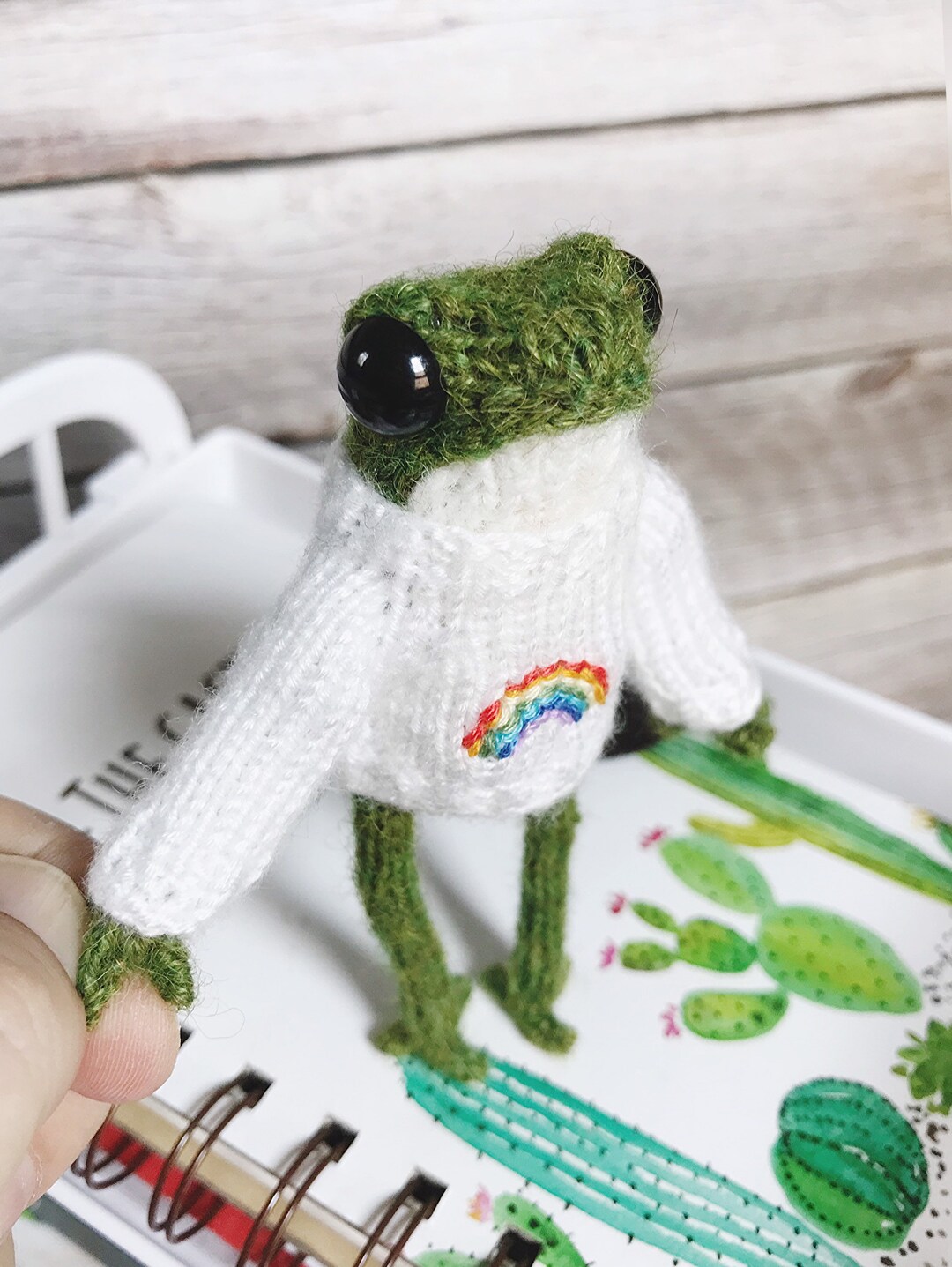 Crochet Frog Knitted Frog in Sweater Doll in Clothes Green Froggy Frog ...