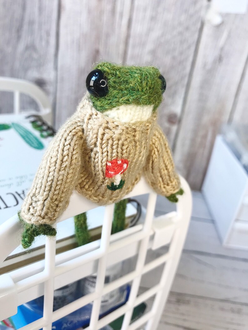 Knitted Frog With Sweater Frog Toy Embroidery Mushroom Green - Etsy