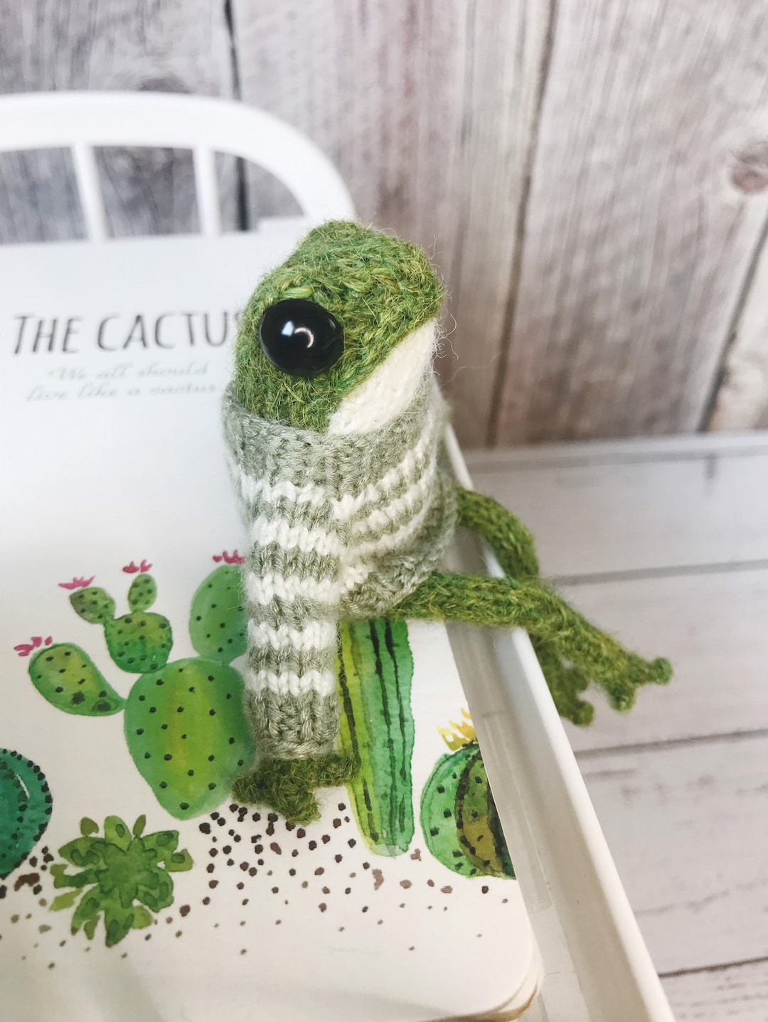 Knitted Frog in Striped Sweater Crochet Frog Toy Froggy Doll Plush ...
