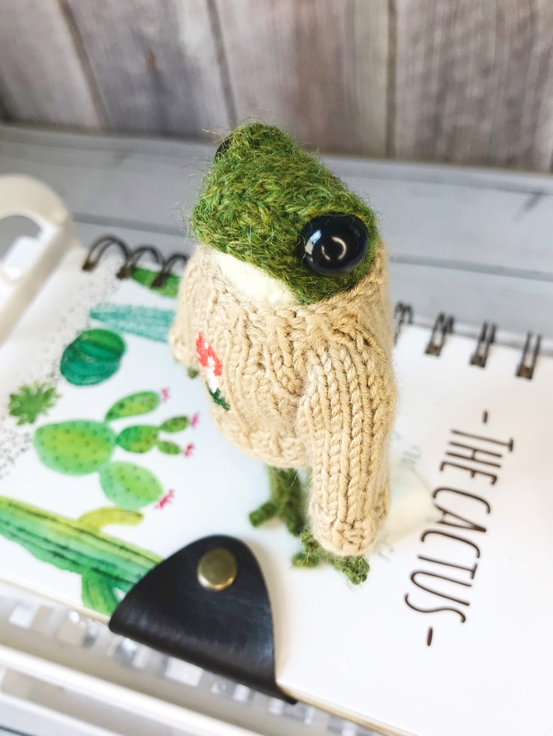 Knitted Frog With Sweater Frog Toy Embroidery Mushroom Green Doll ...