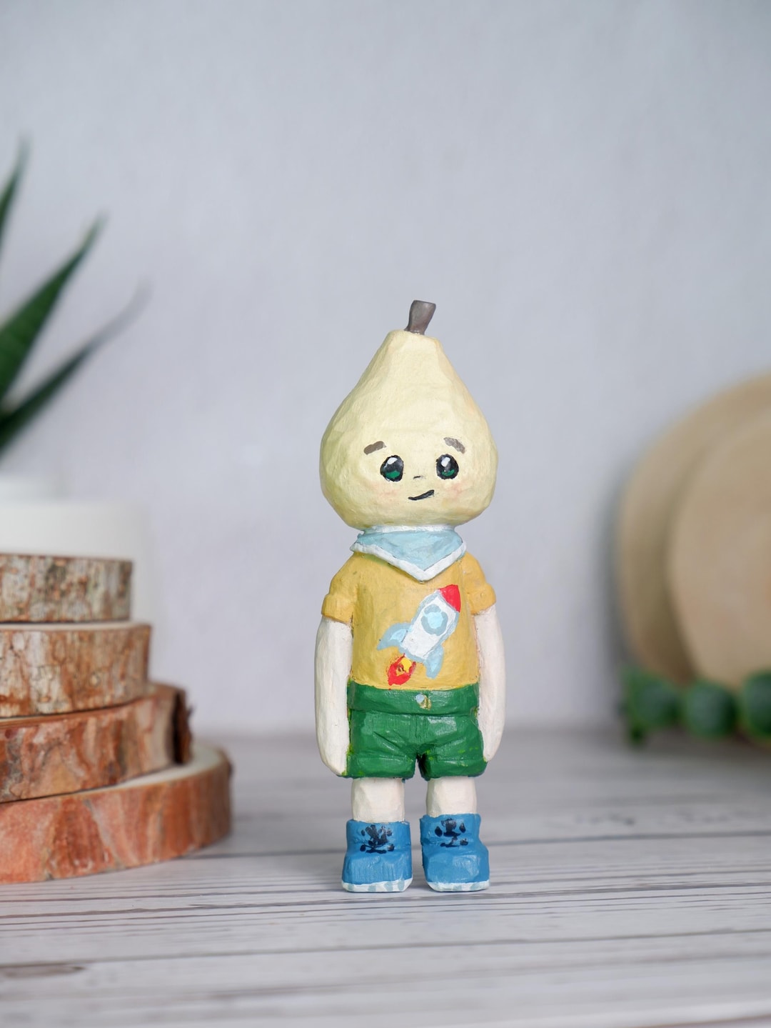 Wood Pear Fruithead Woodcarving Toy Whittling Doll Carving Pear Carved ...