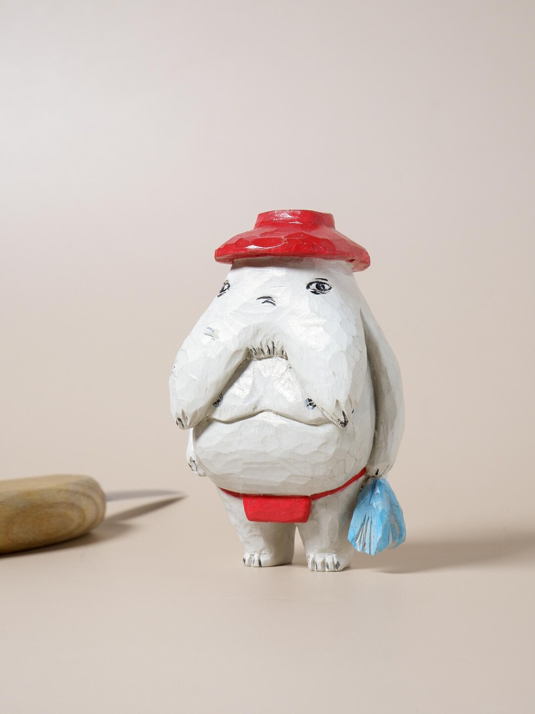 Handmade Wooden Creature Figurine | Cute White Spirit Sculpture ...