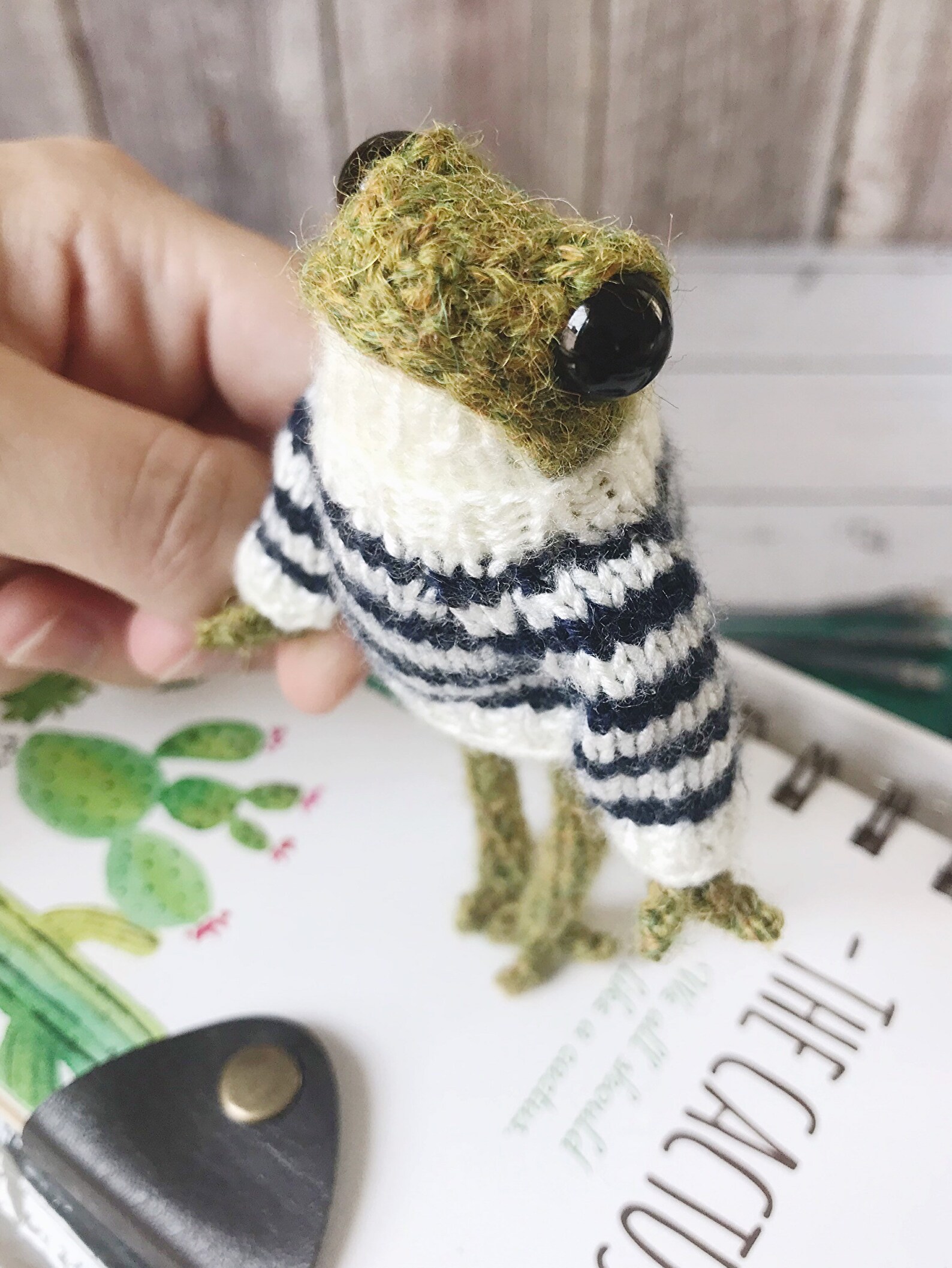 Knitted Frog in Striped Sweater Crochet Frog Toy Plush Doll Light Green ...