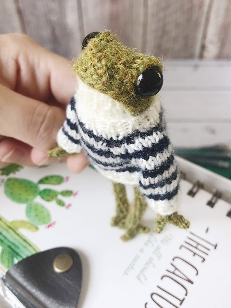 Knitted Frog in Striped Sweater Crochet Frog Toy Plush Doll - Etsy