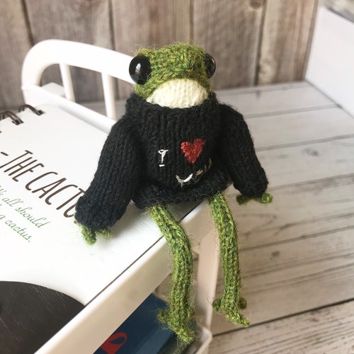 Knitted Frog in Striped Sweater Crochet Green Froggy Toy - Etsy