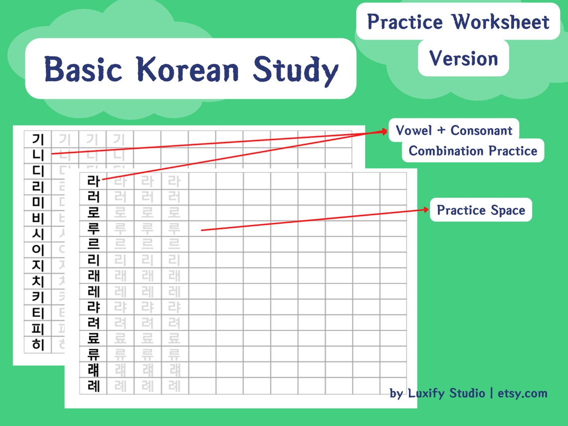 Korean Alphabet Worksheet, Hangul Practice Sheets, Korean Workbook Pdf ...