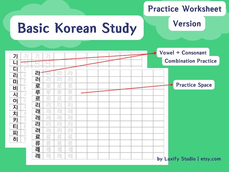 Korean Alphabet Worksheet, Hangul Practice Sheets, Korean Workbook Pdf ...