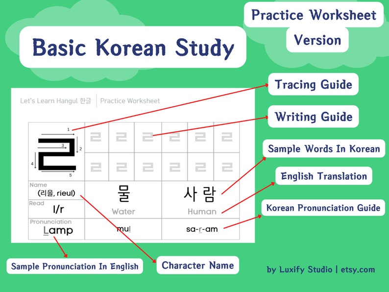 Korean Alphabet Worksheet, Hangul Practice Sheets, Korean Workbook Pdf ...