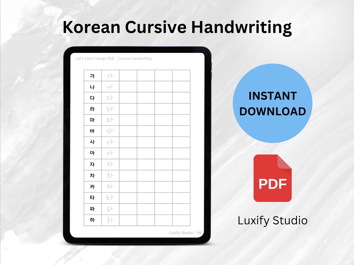 Korean Cursive Handwriting Practice Sheets, Printable Hangul Workbook ...