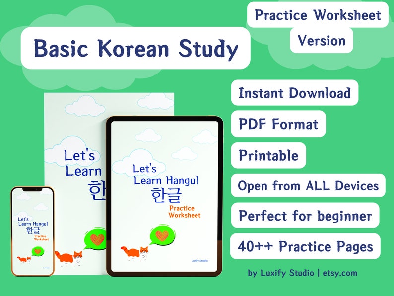 Learn Korean Bundle, Writing Practice Worksheets, Korean Study Pack ...