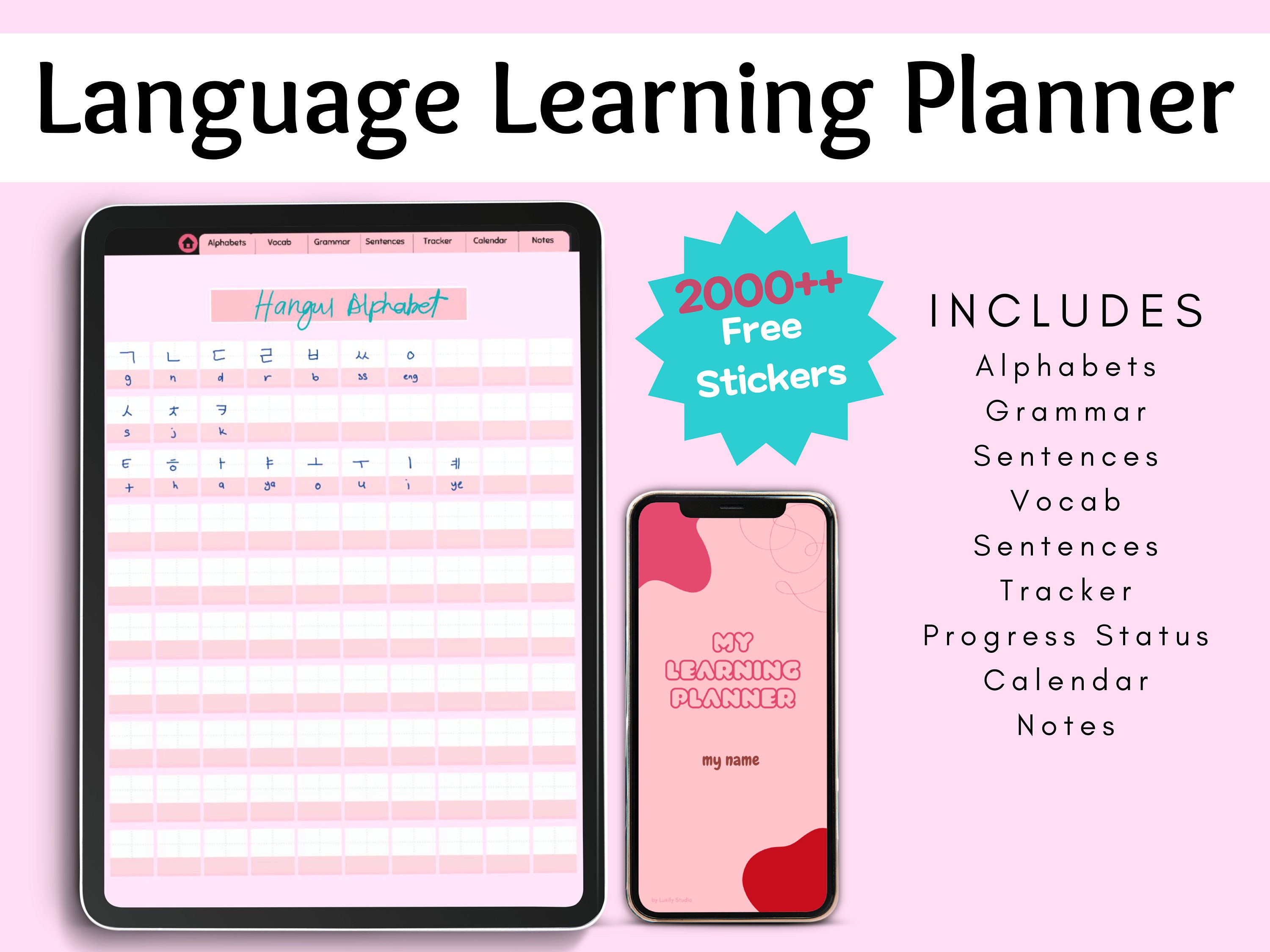 Language Learning Planner and Notebook, Study Templates and Stickers ...