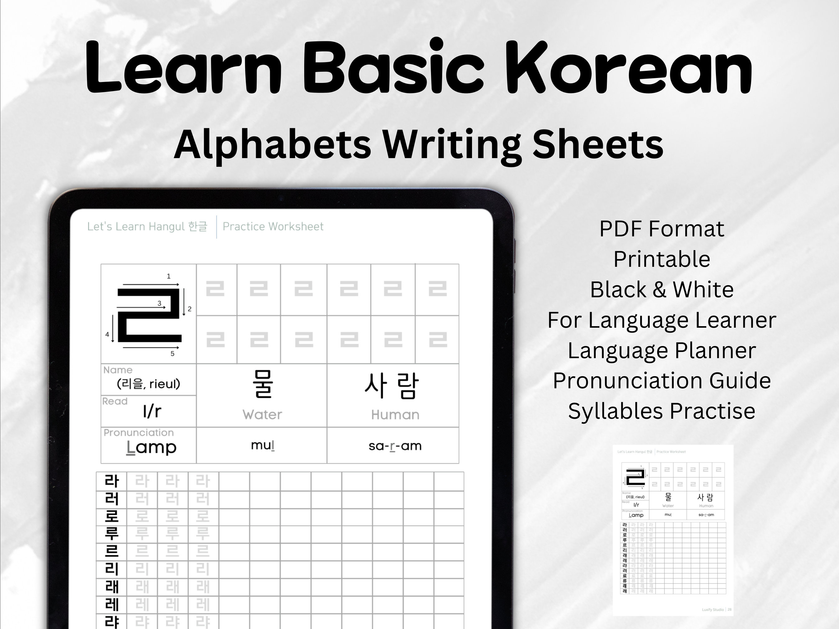 Hangul Worksheets Letter PDF, Learn Korean Alphabet, Writing for ...