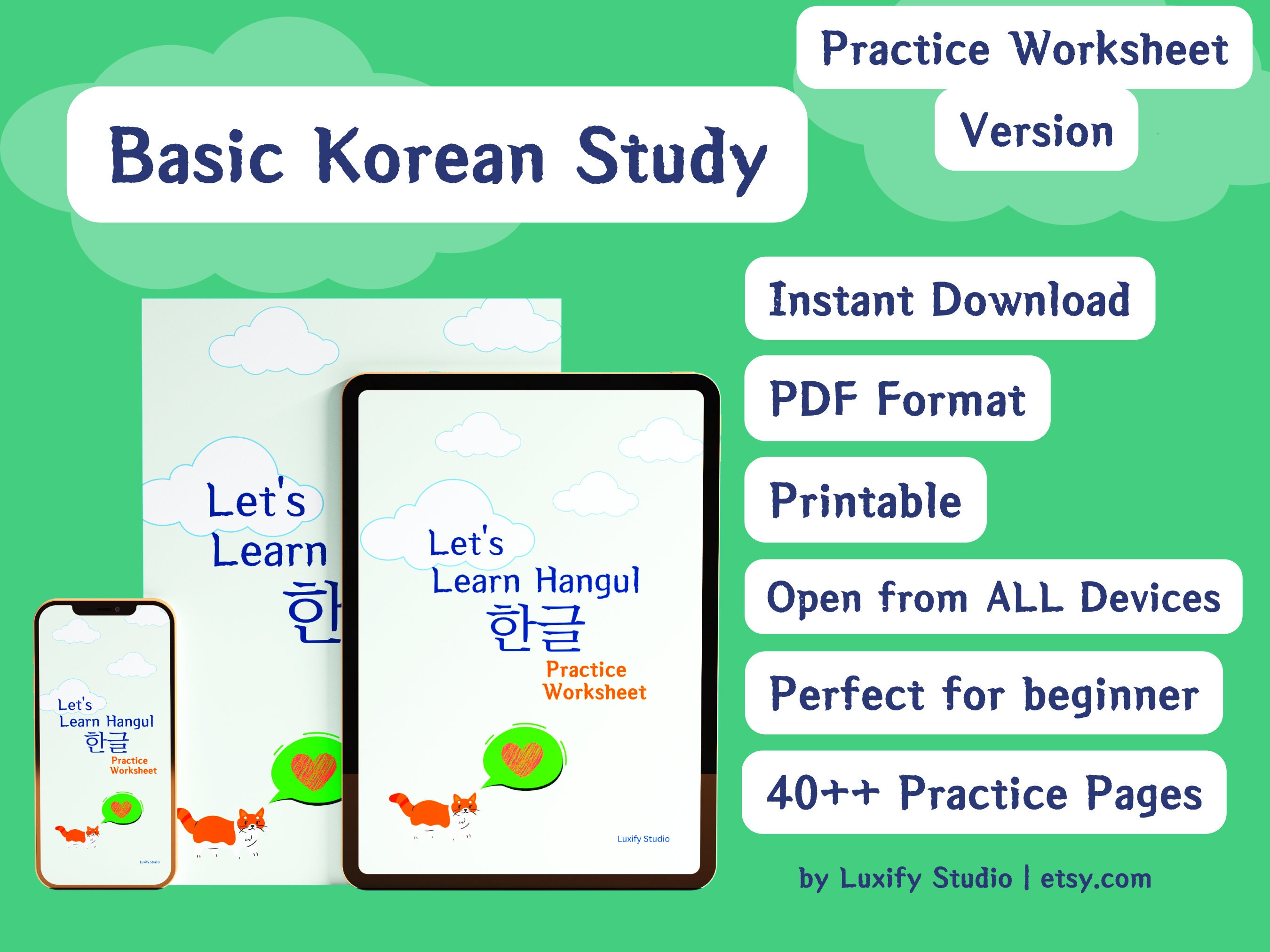 Korean Alphabet Worksheet, Hangul Practice Sheets, Korean Workbook Pdf ...
